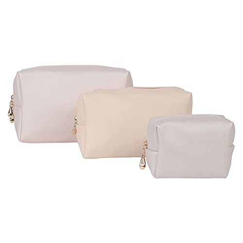 LYDZTION Large Makeup Bag for Purse Vegan Leather Makeup Pouch Travel Toiletry Bag Cosmetic Bag for Women and Girls,3 Sizes(White)