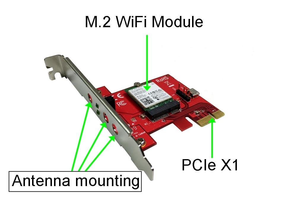Ableconn PEXM2150E PCI Express x1 Adapter Card with M.2 Key E Socket - Support M2 E Key or A-E Key WiFi or Bluetooth Module
