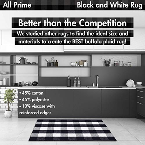All Prime Buffalo Plaid Rug with Wash Bag (Black & White Rug 28x43) Beautiful Buffalo Check Rug for Front Door