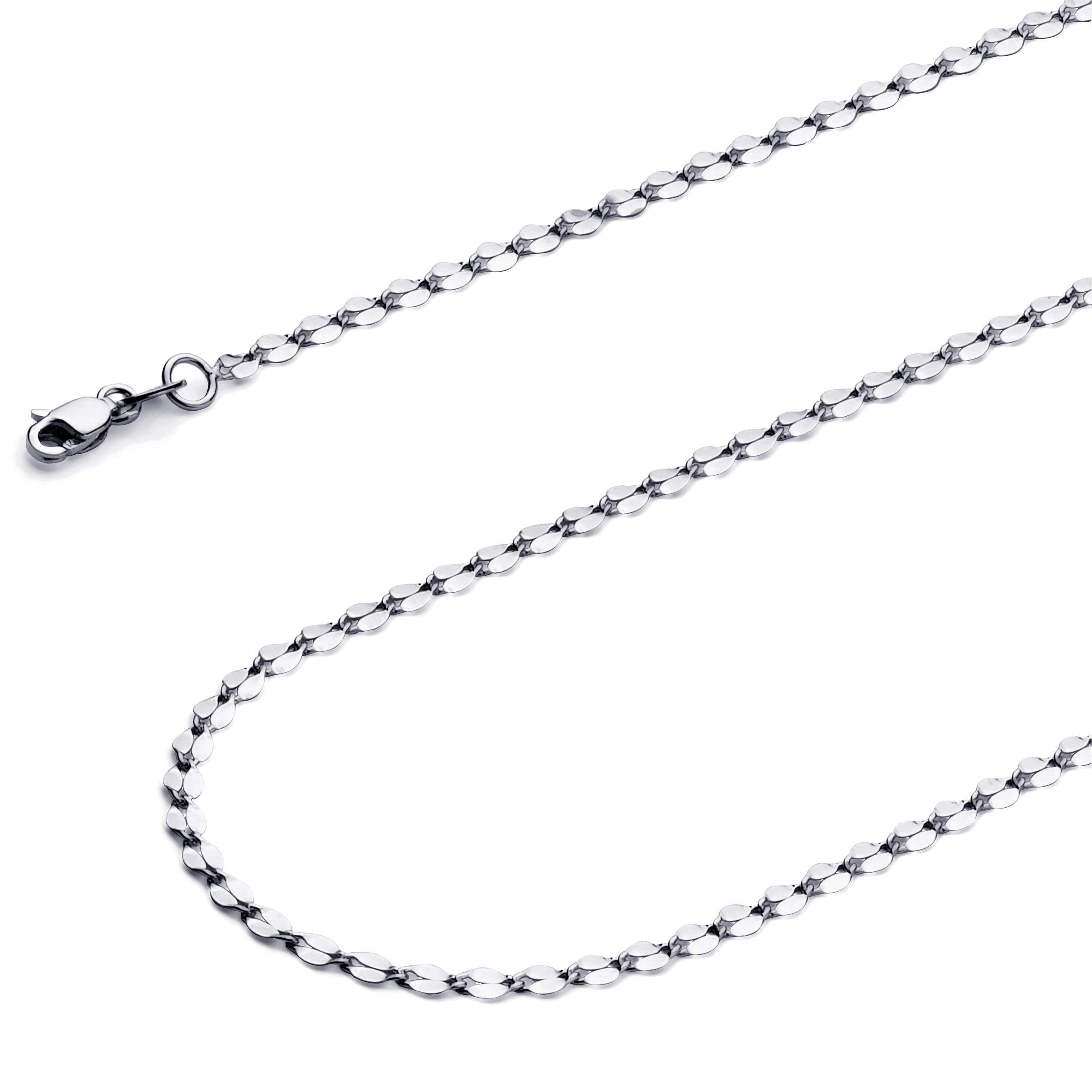 14k REAL White Gold 2mm Hollow Curve Mirror Chain Necklace with Lobster Claw Clasp - 18"