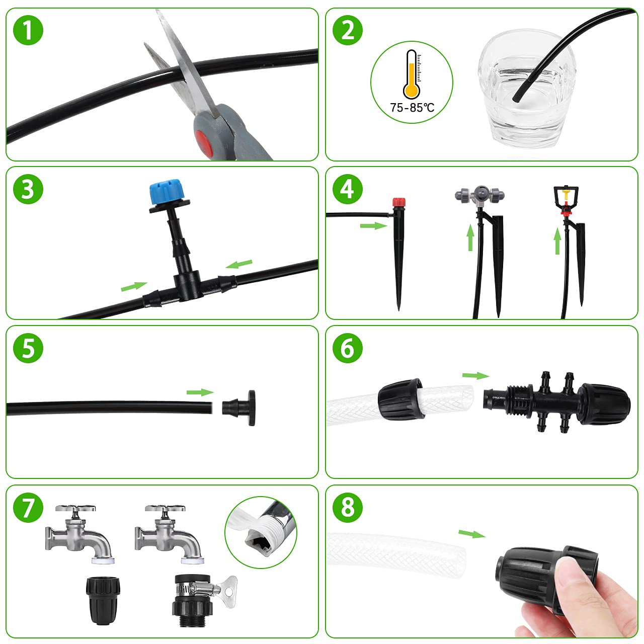 Drip Irrigation Kits, Fixget 43/141ft Garden Irrigation System with Adjustable Automatic Irrigation Set, DIY Plant Watering System for Saving Water Mist Cooling of Garden Greenhouse Patio Lawn
