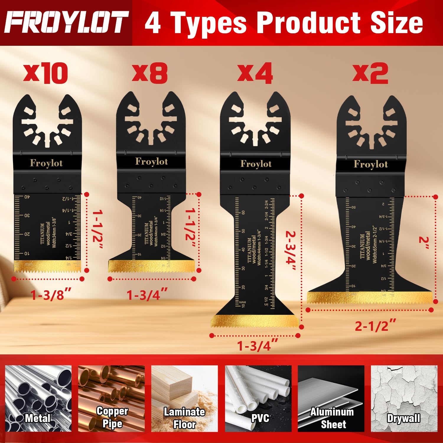 24PCS Bi-Metal Titanium Oscillating Tool Blades – Multi-Tool Blades Cutting Nails, Staple, Copper Pipe, Drywall, Sheetrock, Wood, Siding – Universal Fit DeWalt, Milwaukee, Fein, Metabo, Rigid (M42 Ti)