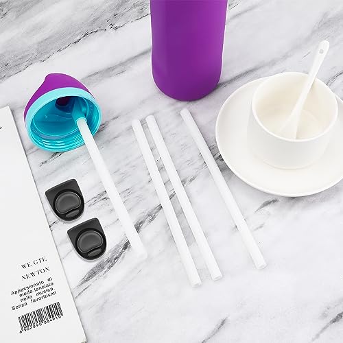 2pcs Replacement Stopper Compatible with Owala FreeSip 24oz 32oz, with 4pcs Straws & 1pcs Straw Cleaning Brush, Water Bottle Top Lid Replacement Parts Bottle Cap Seal Gasket Spill Proof Accessories