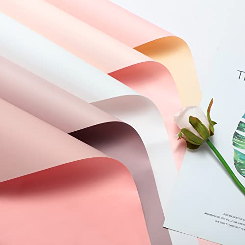 50 Sheets Flower Wrapping Paper Florist Bouquet Supplies Waterproof Flower Wrapping Paper Double Sided Colors Floral Paper Flower Packaging Bouquet Wrapping Paper for DIY Craft Gift, 22.8 x 22.8 Inch