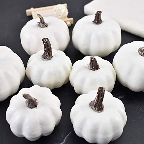 12 PCS White Artificial Pumpkins for Halloween Decoration, Fall Thanksgiving Home Garden Harvest Decor Embellishing and Displaying Party Supplies