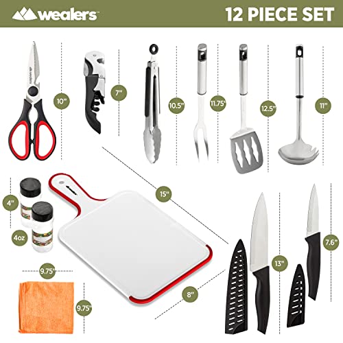 12 Piece Camp Kitchen Cooking Utensil Set Travel Organizer Grill Accessories Portable Compact Gear for Backpacking BBQ Camping Hiking Travel Cookware Kit Water Resistant Case (Orange)