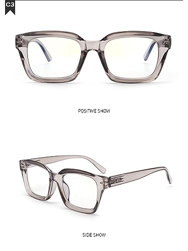 Akaia Blue Light Blocking (Rectangular) Reading Glasses, Anti Eyestrain, Computer Glasses, Gaming Glasses, TV Glasses for Women Men (Shiny Transparent Grey)