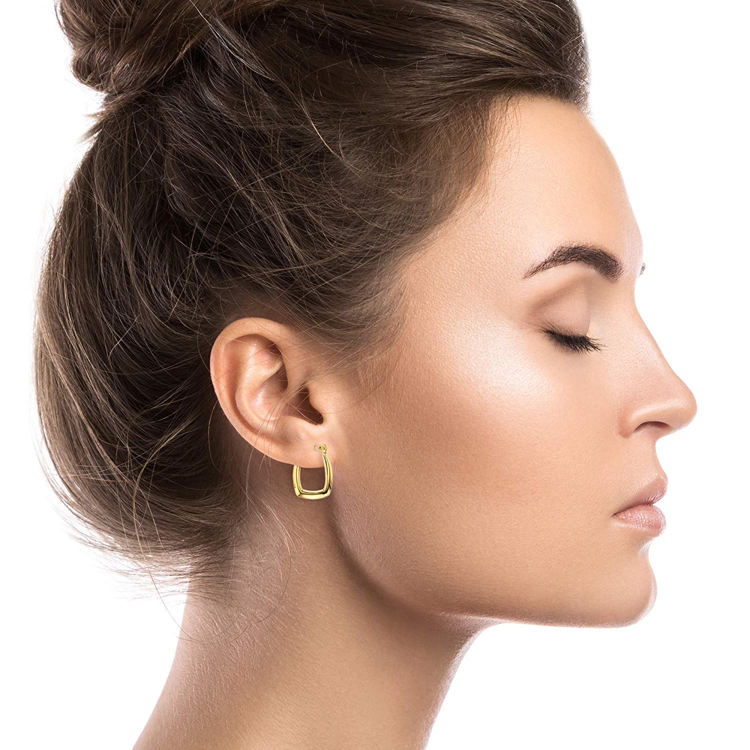 14K Yellow Gold Square Hoop Earrings with Hinged Clasp | 2x17mm Hoop | Hypoallergenic Hoops For Sensitive Ears | Squared Hoops | Solid Gold Earrings For Women