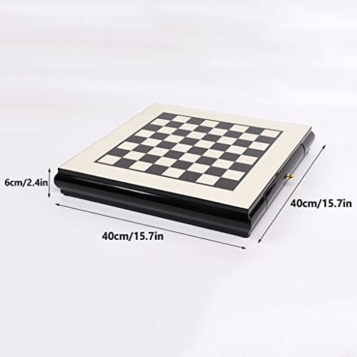 15.7" Luxurious Chess Set Wooden Chessboard Set Zinc Alloy Pieces with Drawer Portable Chess Board Game Sets for Adults Gift