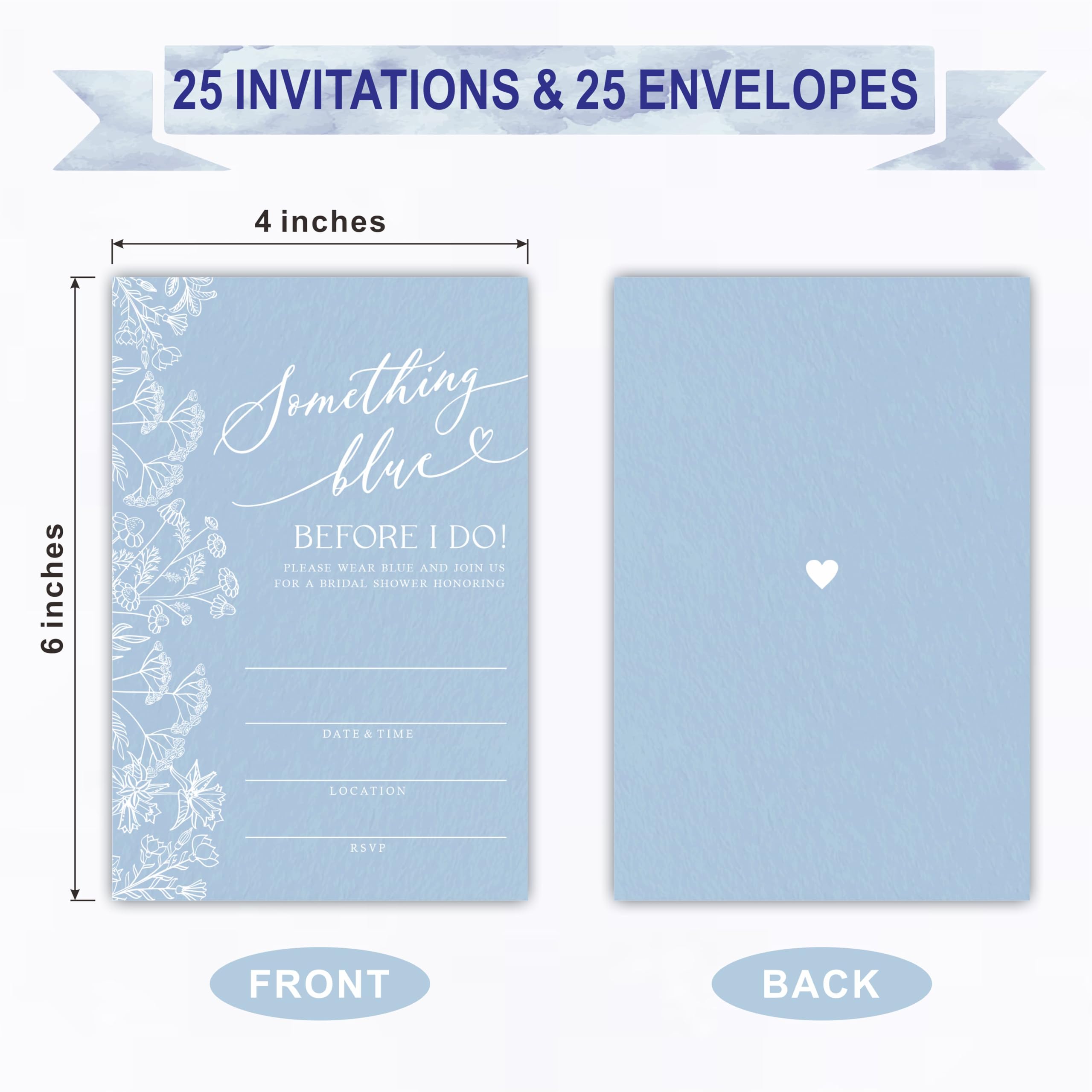 25 Bridal Shower Invitation With Envelopes - Something Blue Before I Do - Minimalism Blue Fill In Style Invitations For New Couples, Mr And Mrs, Newlyweds Invites, Party Favor & Supplies - A07