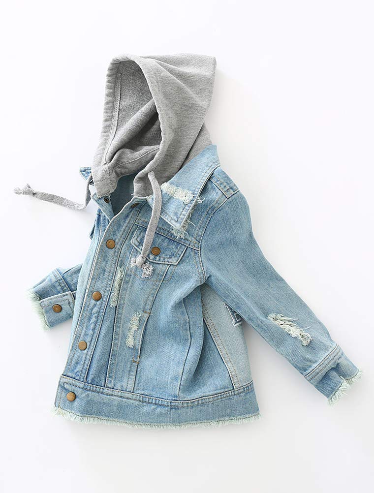 Abolai Baby Boys' Basic Denim Jacket Hoodie Button Down Jeans Jacket Top (5T(120#), Lightblue)