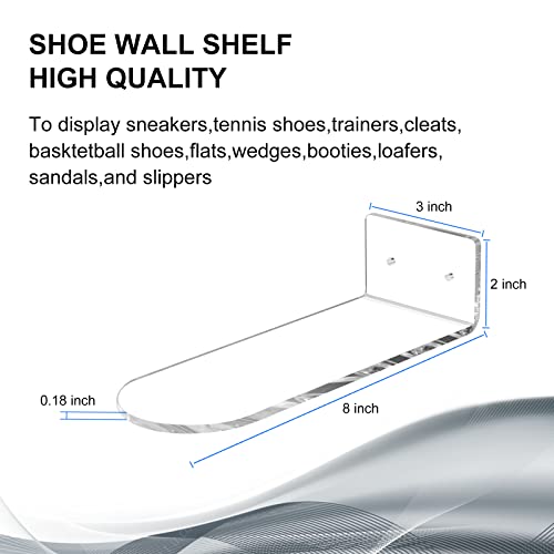 Acrylic Floating Clear Sneaker Shelves Wall Mount Set of 6 for Shoe Display,Floating Shoe Display Shelves for Bedroom, Gaming Room, Living Room,entrance hall
