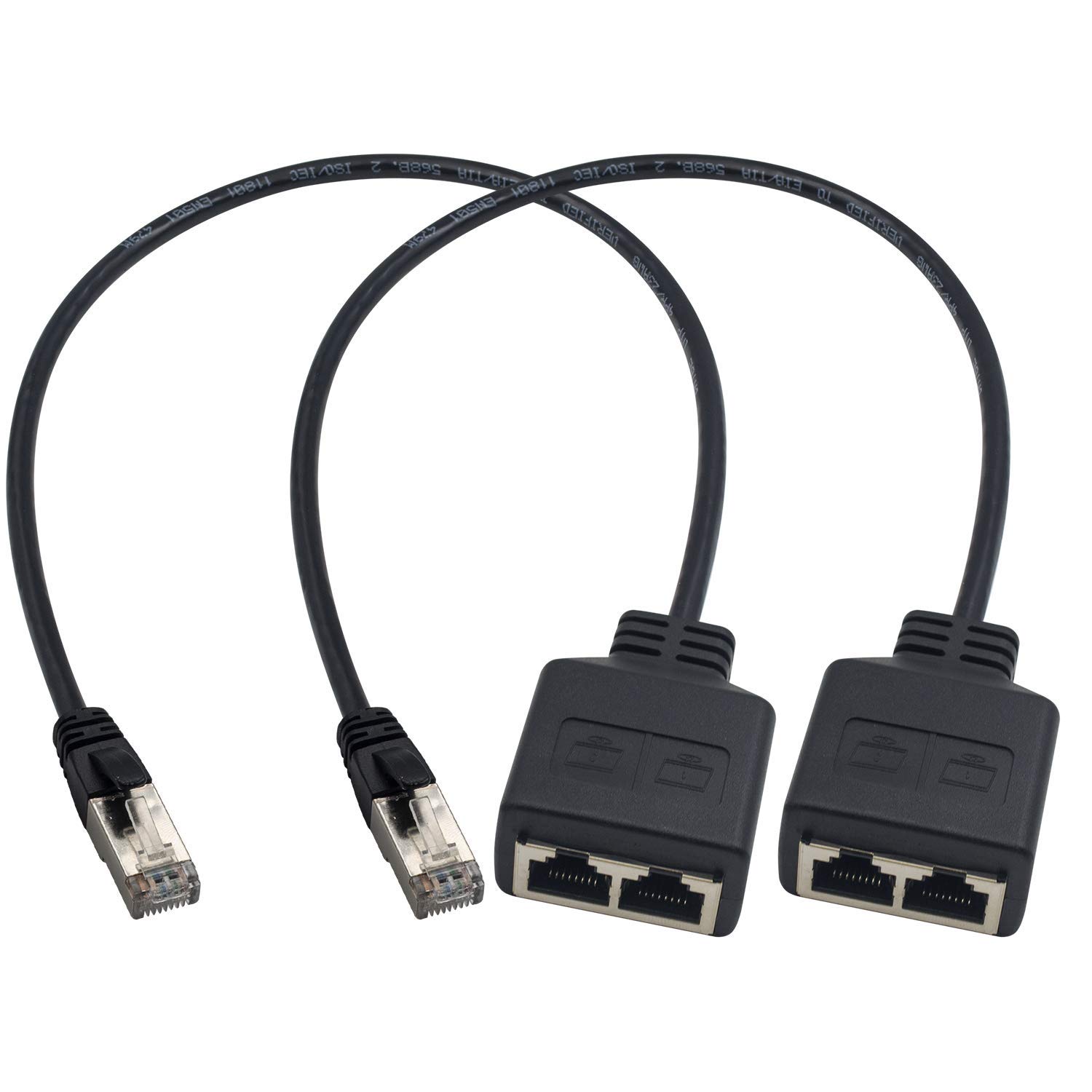Duttek RJ45 Splitter Ethernet, RJ45 Ethernet Port Splitter, RJ45 1 Male to 2 Female Adapter for Ethernet Cat 5/CAT 6 LAN Ethernet Cable Extender Surf Online at The Same time 50cm/1.64 FT (1 Pair)