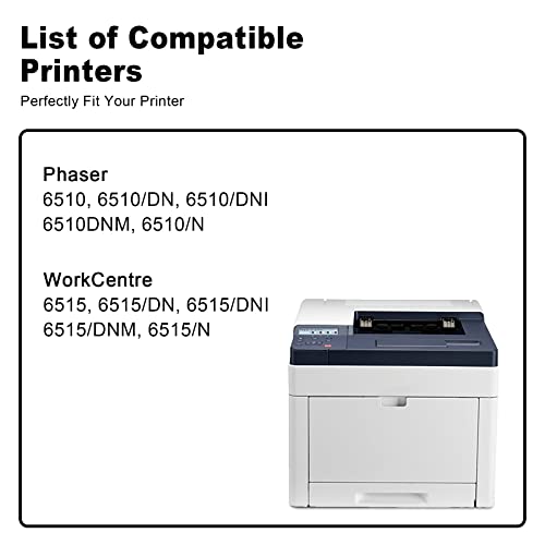 6510 / 6515 Extra High Capacity Toner Cartridge Compatible Replacement for Xerox Phaser 6510, WorkCentre 6515 Printer 4-Color Set (1 Black 1 Cyan 1 Magenta 1 Yellow)