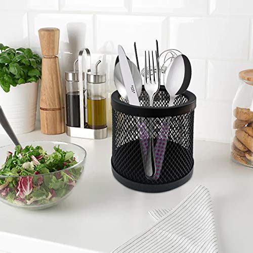 Rely+ Black Metal Wire Mesh Pen and Cup Pencil Holder, Desk Accessories, Makeup Brush Holders & Workspace Organizers for Home, School, 3 Pack…