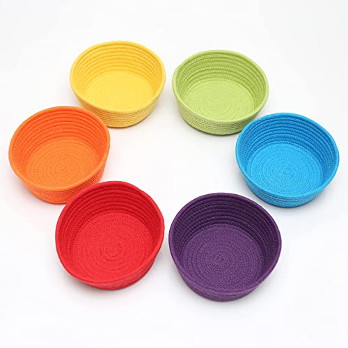 Basket Set – Premium Rainbow Basket Set for Kids – Woven Colored Storage Baskets for Organizing – 6pcs Treasure Basket Set – Soft Cotton Fabric – Strong and Sturdy Design – 8 x 3-inch