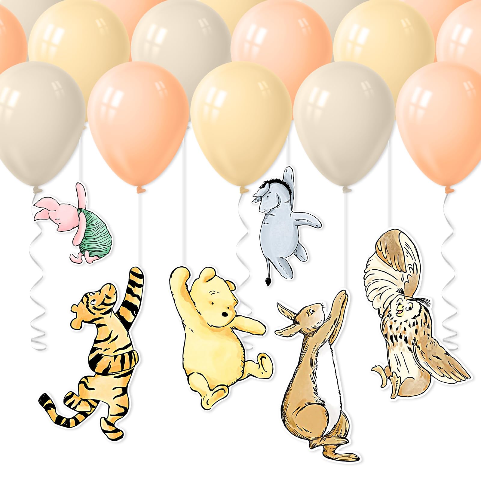 18 Pcs Classic Winnie Themed Hanging Decorations with Balloons - Baby Shower Birthday Party Supplies Set Nursery Decor