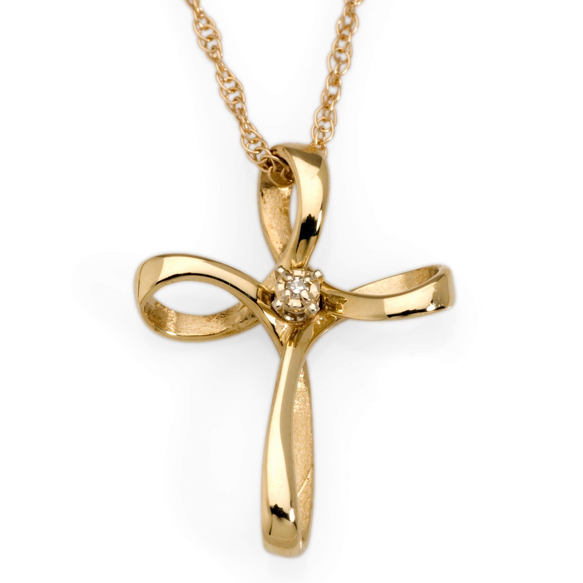 14kt Yellow Gold Cross Necklace With Diamond. 18 inches