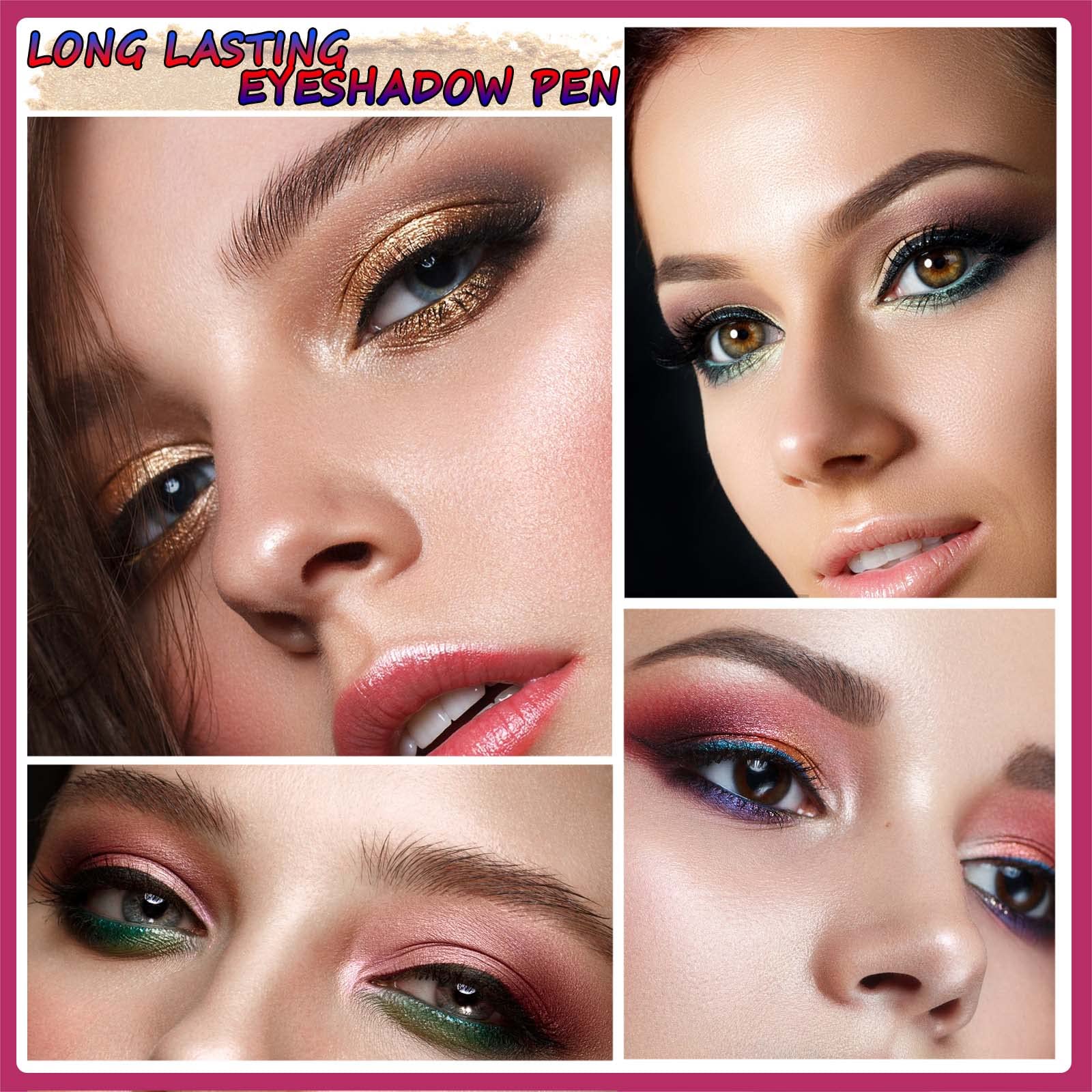 2 in 1 Eyeshadow stick and Sponge Makeup Brush, Brown Smooth Cream Shimmer Shadow Pencil Long Lasting Waterproof Eye Shadow Highlighter Stick Makeup , Hypoallergenic Eyeshadow, Highlighter Eye Liner
