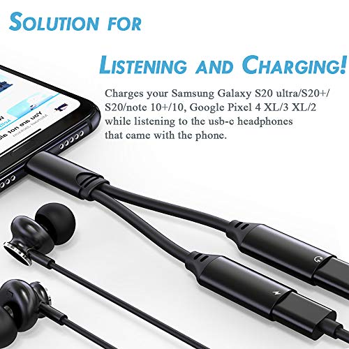 AD ADTRIP USB C Splitter, USB C Headphone and Charger Adapter Type C Splitter Audio and Charging Adapter Compatible with Samsung Galaxy S20+/S20/S10/Note10, Google Pixel 4/3/2 XL…