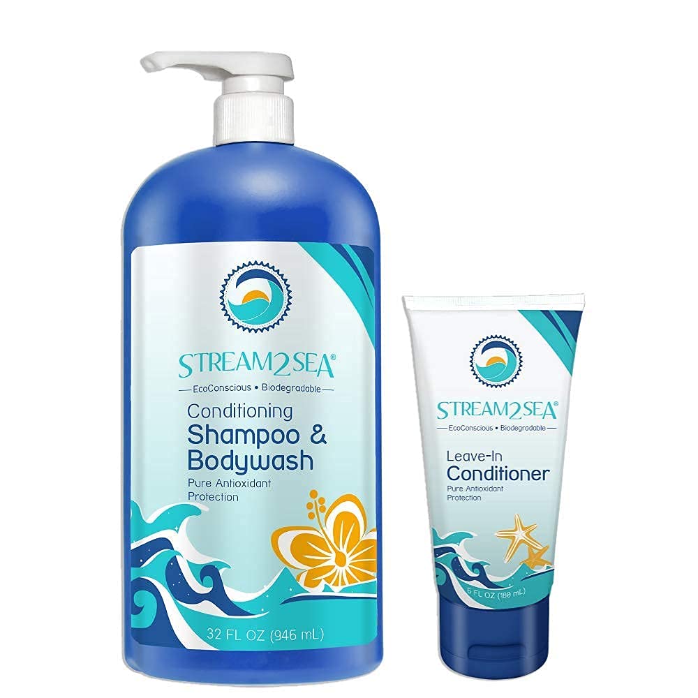 STREAM 2 SEA 3-in-1 Conditioning Shampoo and Body Wash and Leave-In Conditioner Bundle - UV Absorbent Moisturizing Protection for Skin and Body - Reef Safe, Paraben-Free and Biodegradable