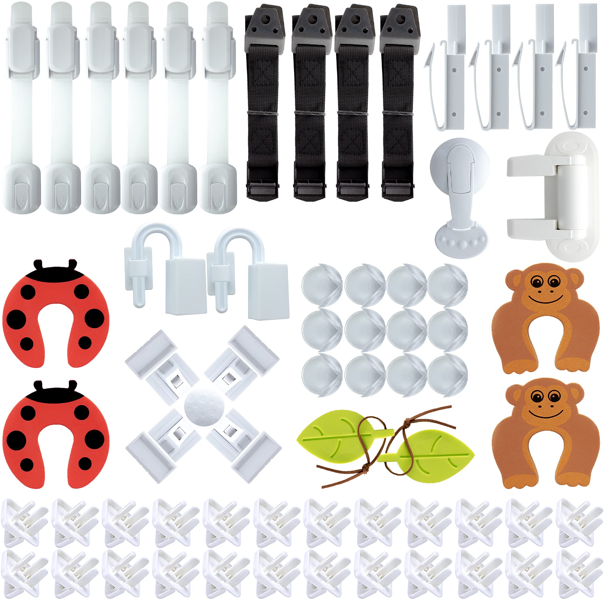 Child Proofing Kit: Baby Proof Set 75 Pieces Magnetic Cabinet Locks Outlet Covers Flexible Adhesive Corner Edge Guards Adjustable Size Safety Furniture Latches Kitchen Cupboards Drawers Cabinets Doors
