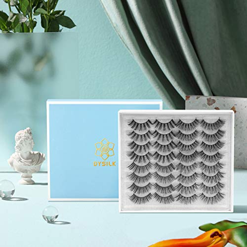DYSILK False Eyelashes Lashes Mink - Mink Lashes Fluffy 16 Pairs 6D 4 Styles Mixed Lashes Faux Eyelashes Wispy Fluffy Natural Look Fake Eyelashes Mink Lashes Soft Reusable Eye Lashes | 15mm 18mm