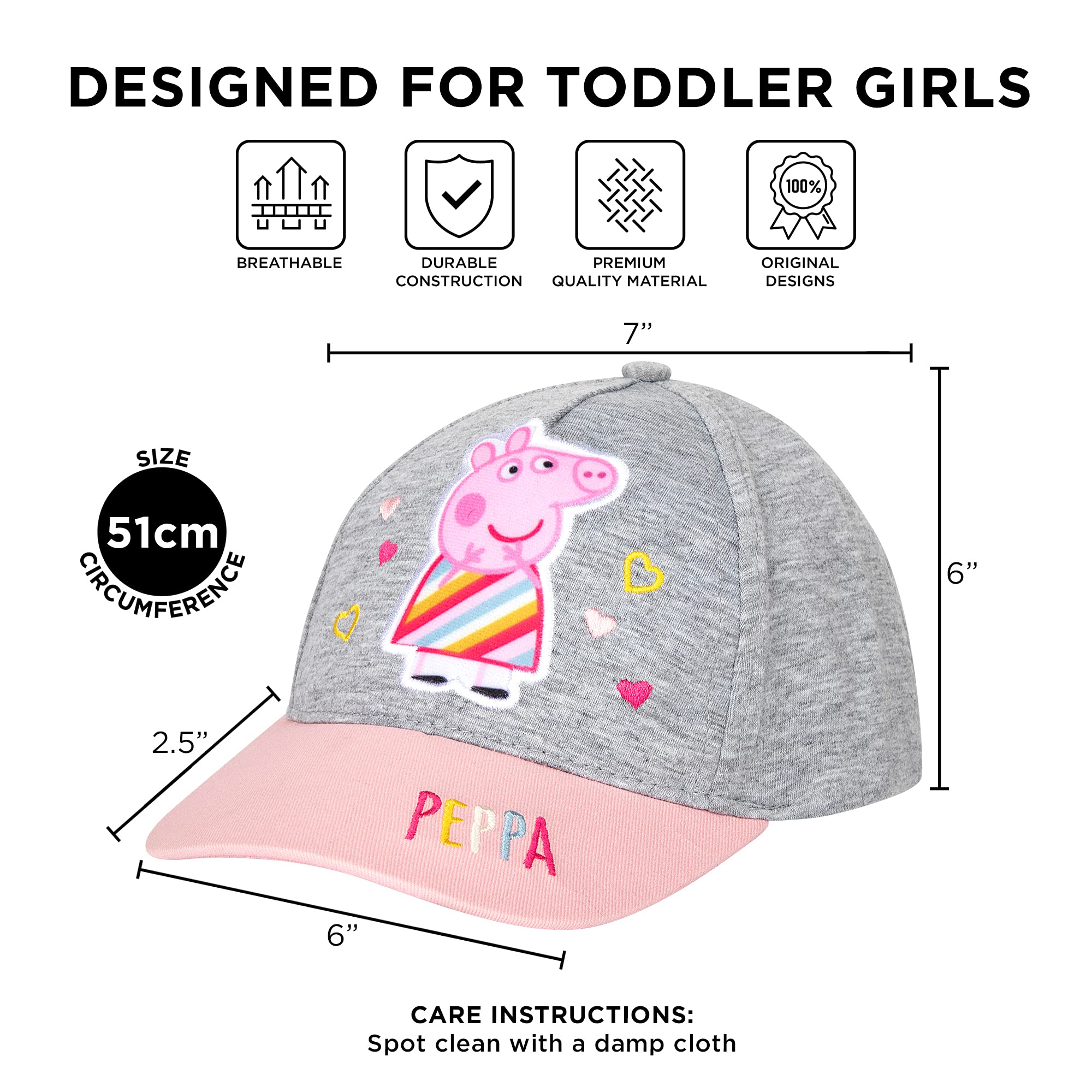Hasbro Baby Girls Cap, Peppa Pig Adjustable Toddler Hat for Ages 2-4 Baseball Cap, White, 2-4T US