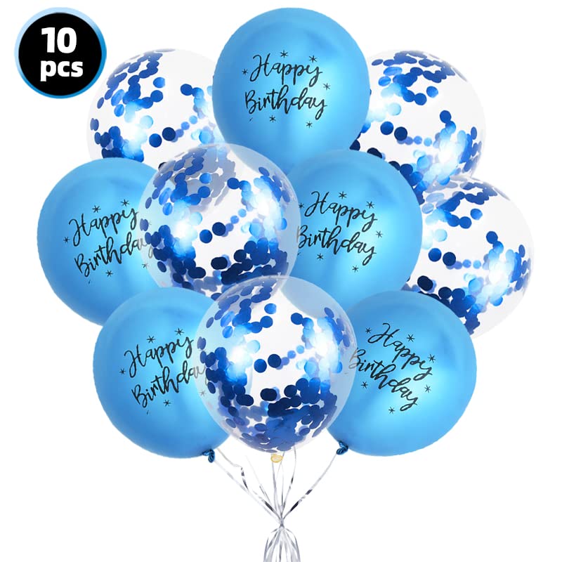 10pcs Balloon Confetti balloons Happy birthday Printed Pattern Globos Metallic Ballon Birthday Party Decorations (sky blue)