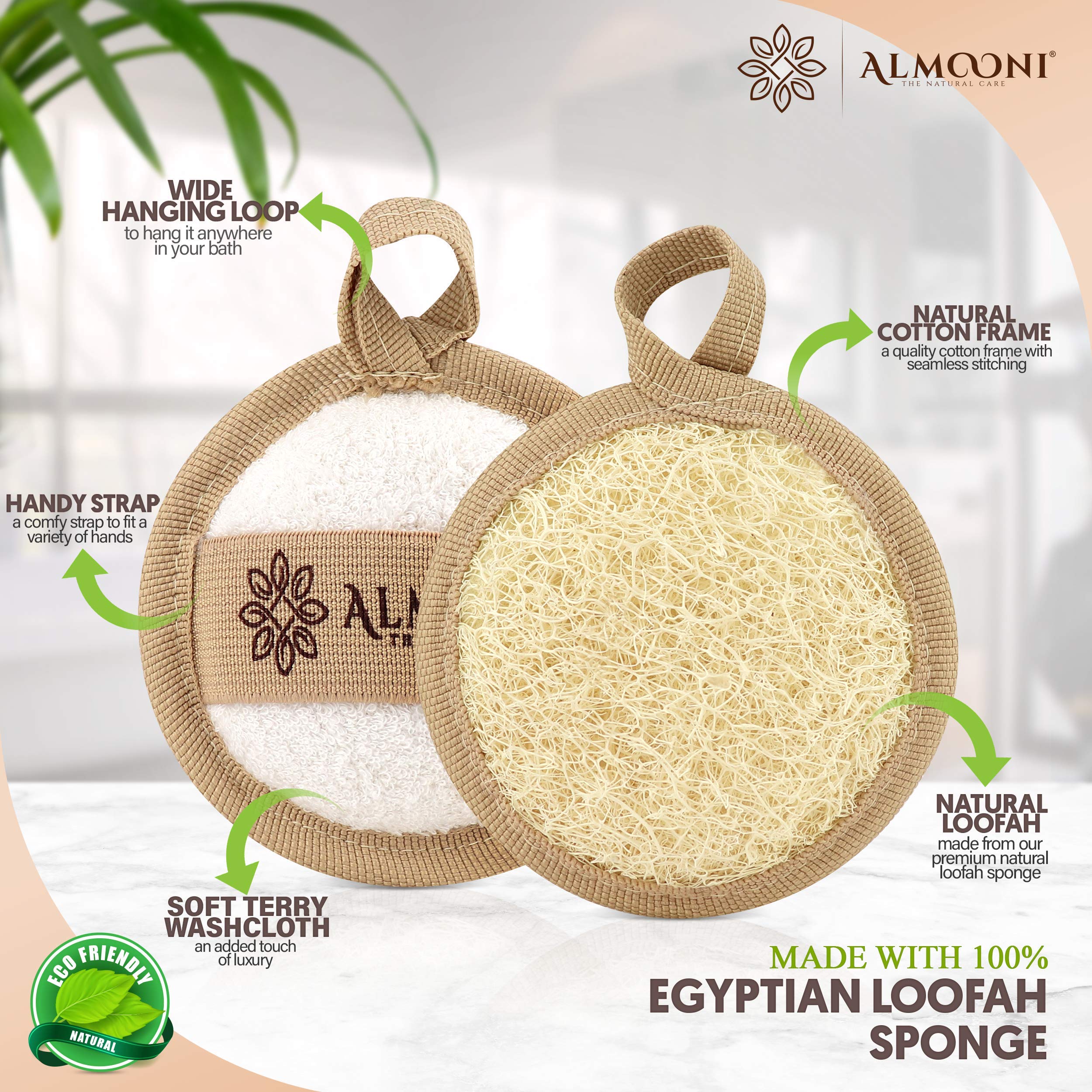 Premium Exfoliating Loofah Pad Body Scrubber, Back Scrubber and Facial Loofah Bundle, Made with Natural Egyptian Loofah Sponge That Gets You Clean, Not Just Spreading Soap