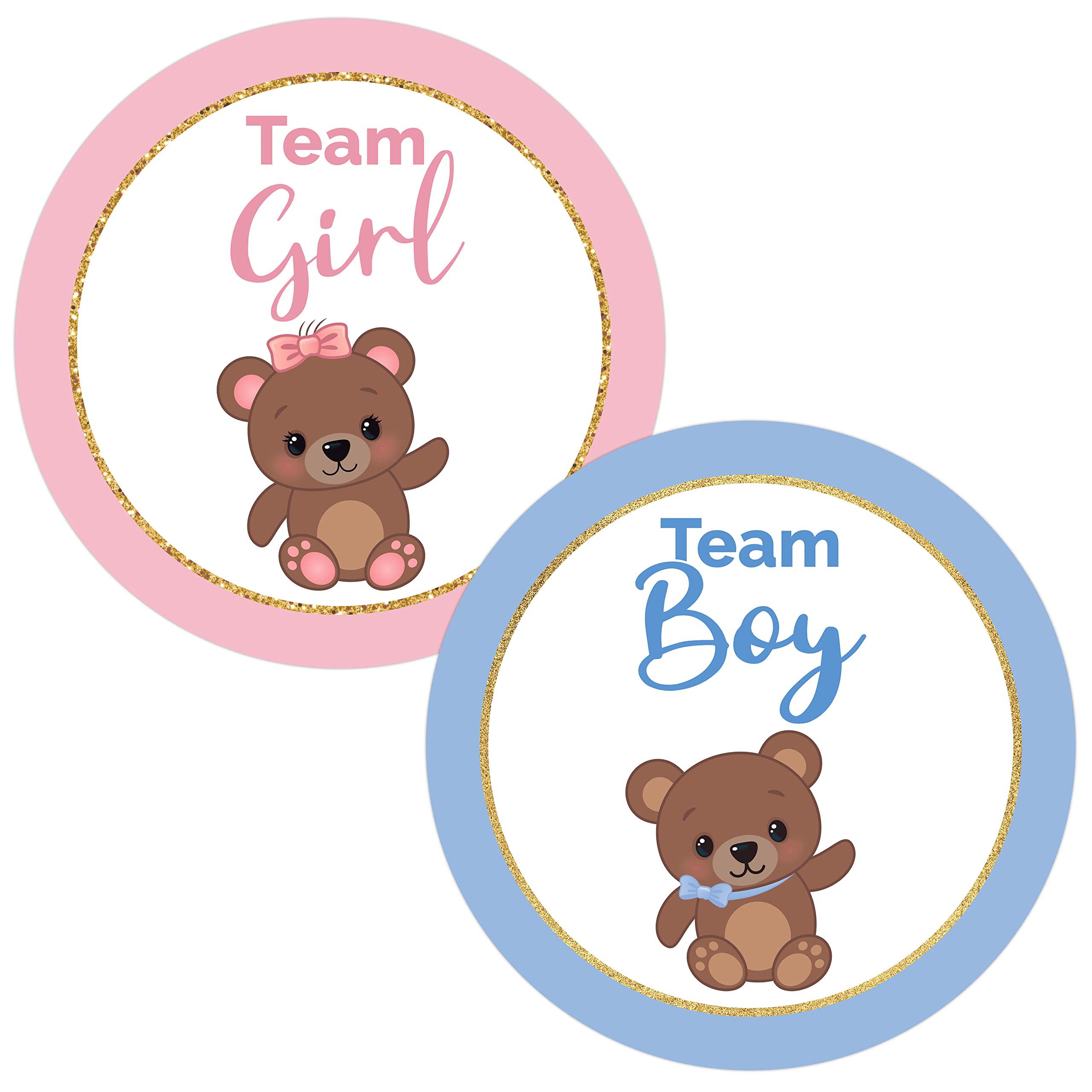 2 Inch (60 Pack) Teddy Bear Gender Reveal Stickers - Team Girl Boy Baby Shower Favors Labels Decorations Supplies