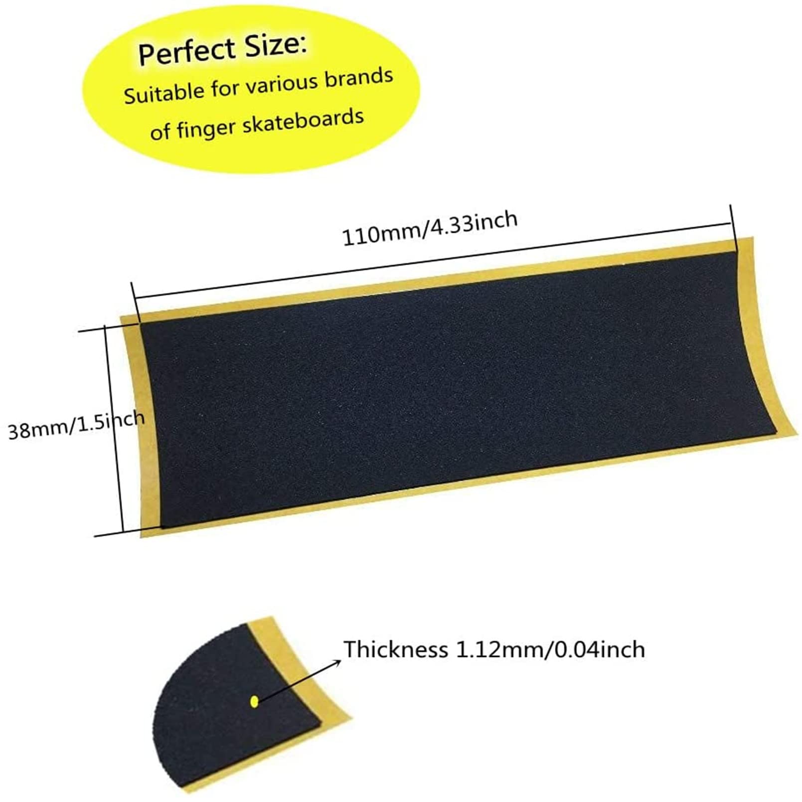 ACFELLE Fingerboard Grip Tape, PRO Quality 8 Sheets Foam Black Wooden Mini Skateboard Strong Adhesive Stickers 110mm x 38mm (8)