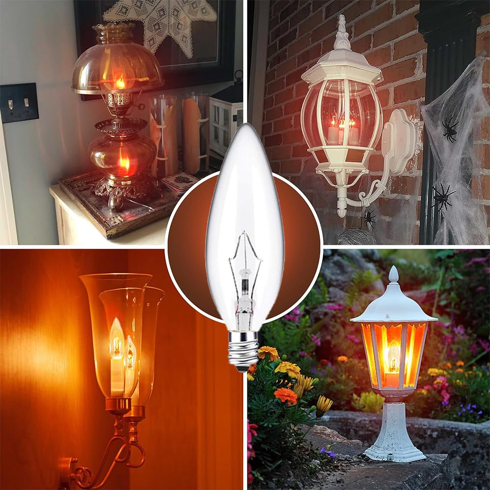 40 Watt Clear Candelabra Base (E12) 110V_120V,Flame Shaped Incandescent Chandelier Light Bulbs,Dimmable, Warm White (6)