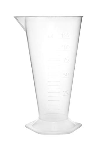 EISCO 12PK Conical Measures, 125ml - Polypropylene Plastic, Translucent - Pouring Spout - 5ml Raised Graduations - Hexagonal Base
