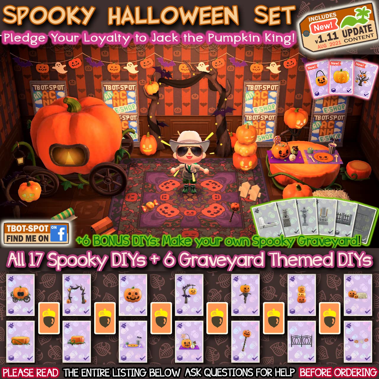 ACNH: Spooky Series Mega Set | 23 DIY Recipes | Halloween Items | Crafting Materials | Includes 1.11 Update Content