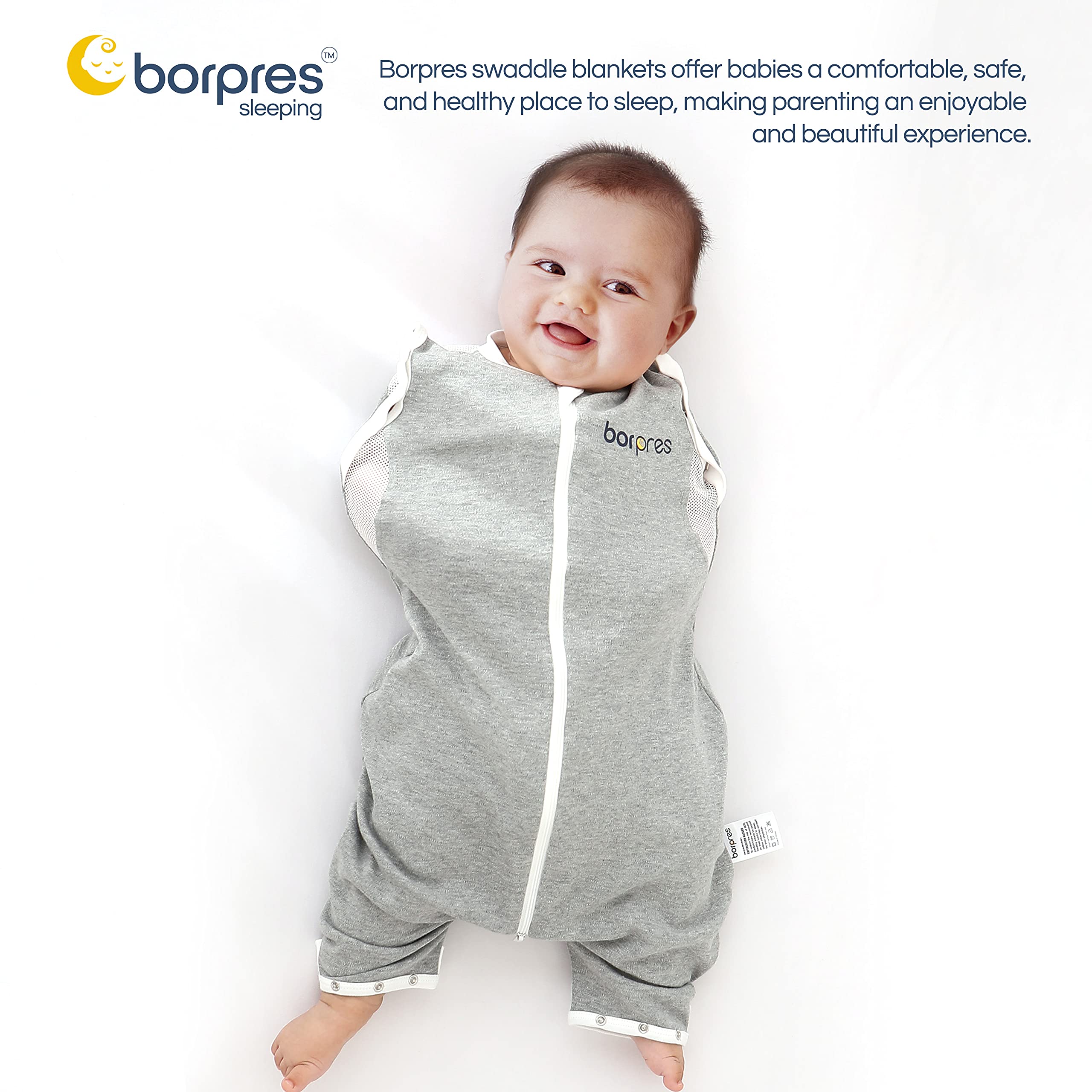 BORPRES Baby Swaddle,Infant and Newborn(Baby) Swaddle with 2 in 1 Transitional System,Ultra Breathable and Snuggly Sleeping Bag,Enhanced Comfort and Improved Sleep,3-9 Months,Hemp Gray