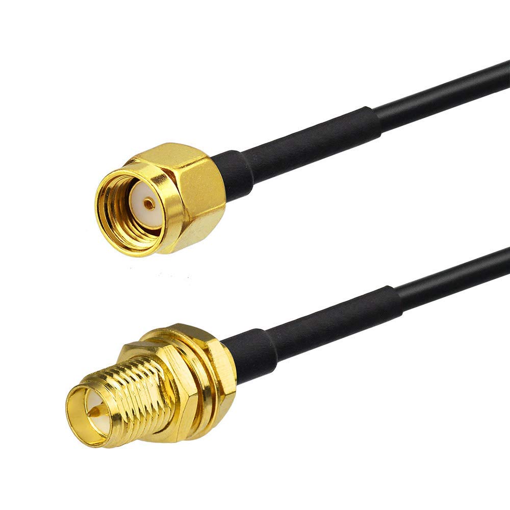 Bingfu WiFi Antenna Extension Cable 50 feet RP-SMA Male to RP-SMA Female Bulkhead Mount Double Shielded Low Loss -100 Cable for WiFi Wireless Router Hotspot Security IP Camera