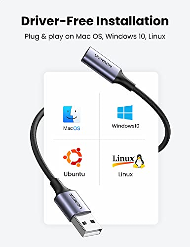UGREEN USB A to Lightning Audio Adapter Cable MFi Certified Nylon Braided USB 3.0 Male to Lightning Female Dongle Converter Support Volume Control Mic Compatible with MacBook Computer PC Headphone