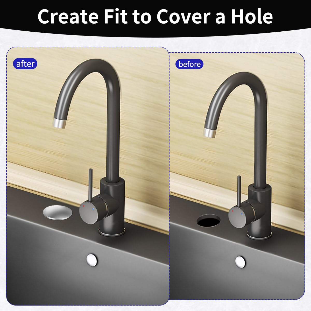 2 Inch Kitchen Sink Hole Covers, Faucet Hole Cover Stainless Steel Wash Basin Kitchen Sink Tap Hole Plate Stopper, Sealed Decoration Hole Cover (Silver)