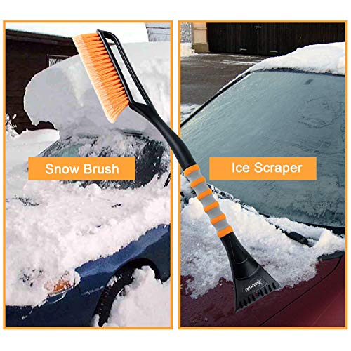 AstroAI 2 Pack 27" Snow Brush and Detachable Deluxe Ice Scraper with Ergonomic Foam Grip for Cars (Heavy Duty ABS, PVC Brush)