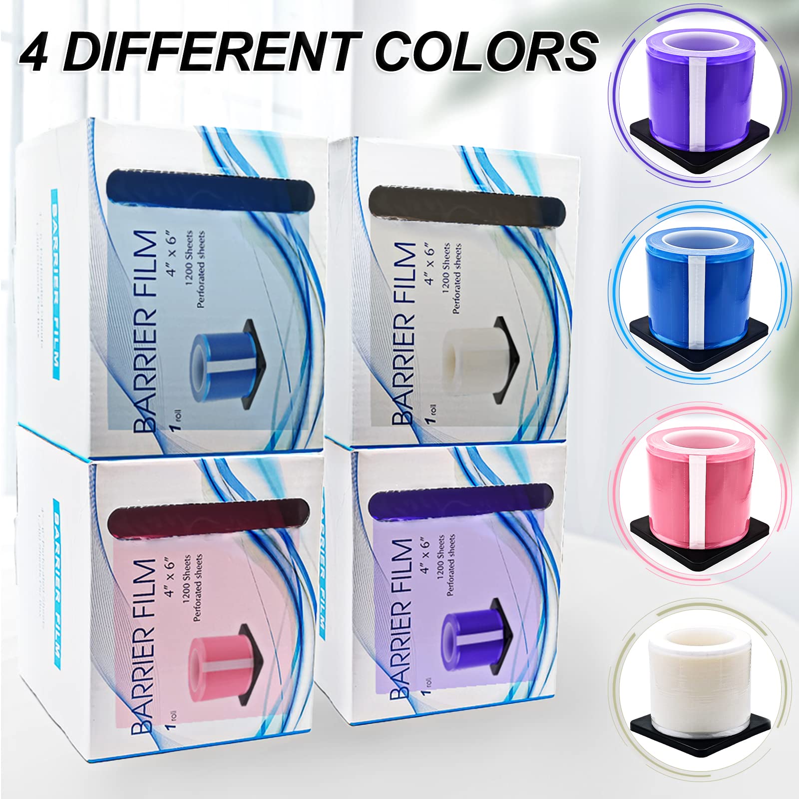 2 Rolls Barrier Film Tattoo Barrier Tape with Dispenser Box, 4" x 6" Dental Plastic Sheets Perforated Protective Pe Film Disposable -1 Roll of 1200 Sheets - Blue