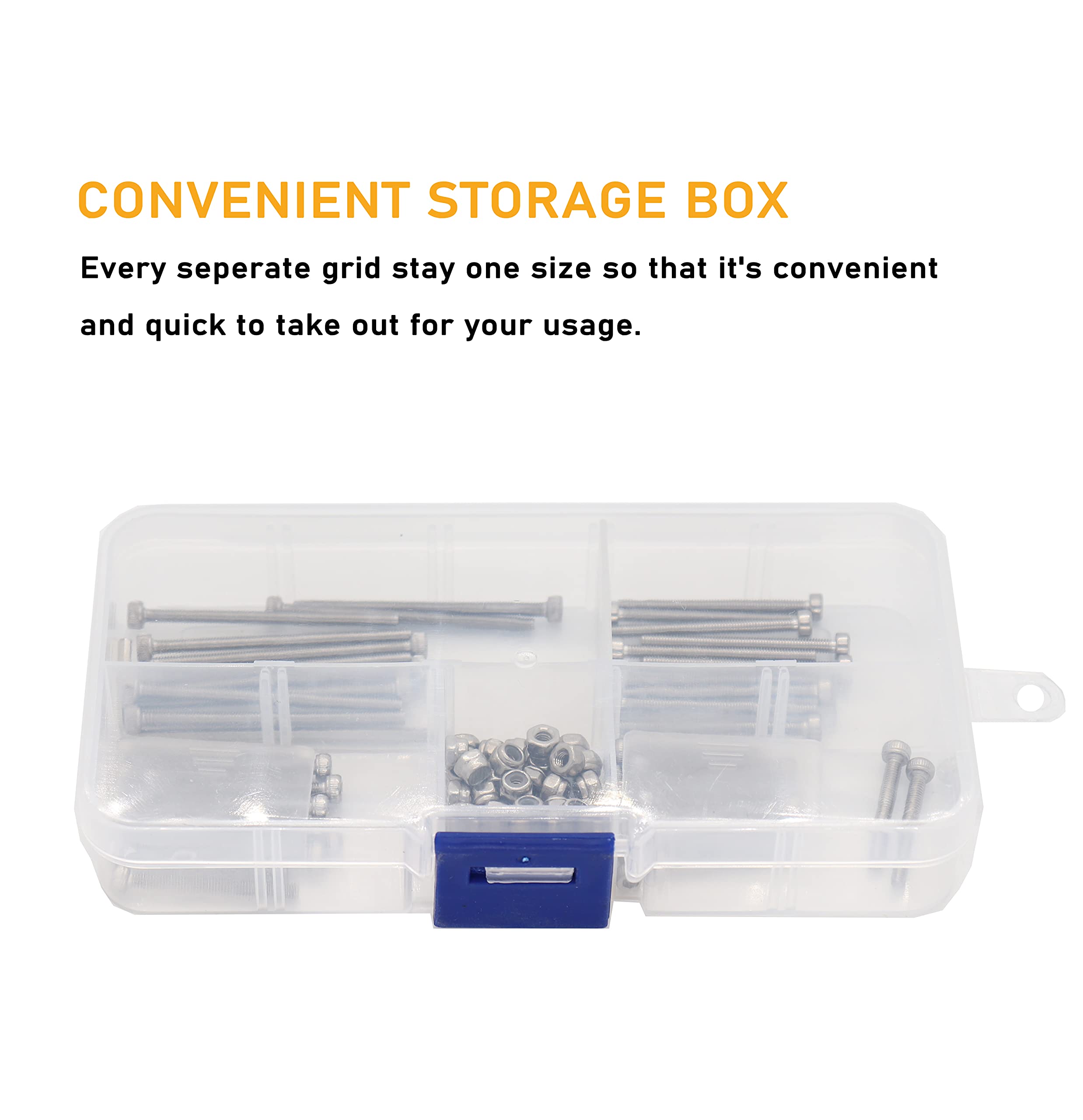 binifiMux 160pcs M2.5 Hex Socket Cap Screws Self Locking Nuts Assortment Kit with Wrench, Silver 304 Stainless Steel, M2.5x20mm/ 25mm/ 30mm/ 35mm/40mm/45mm