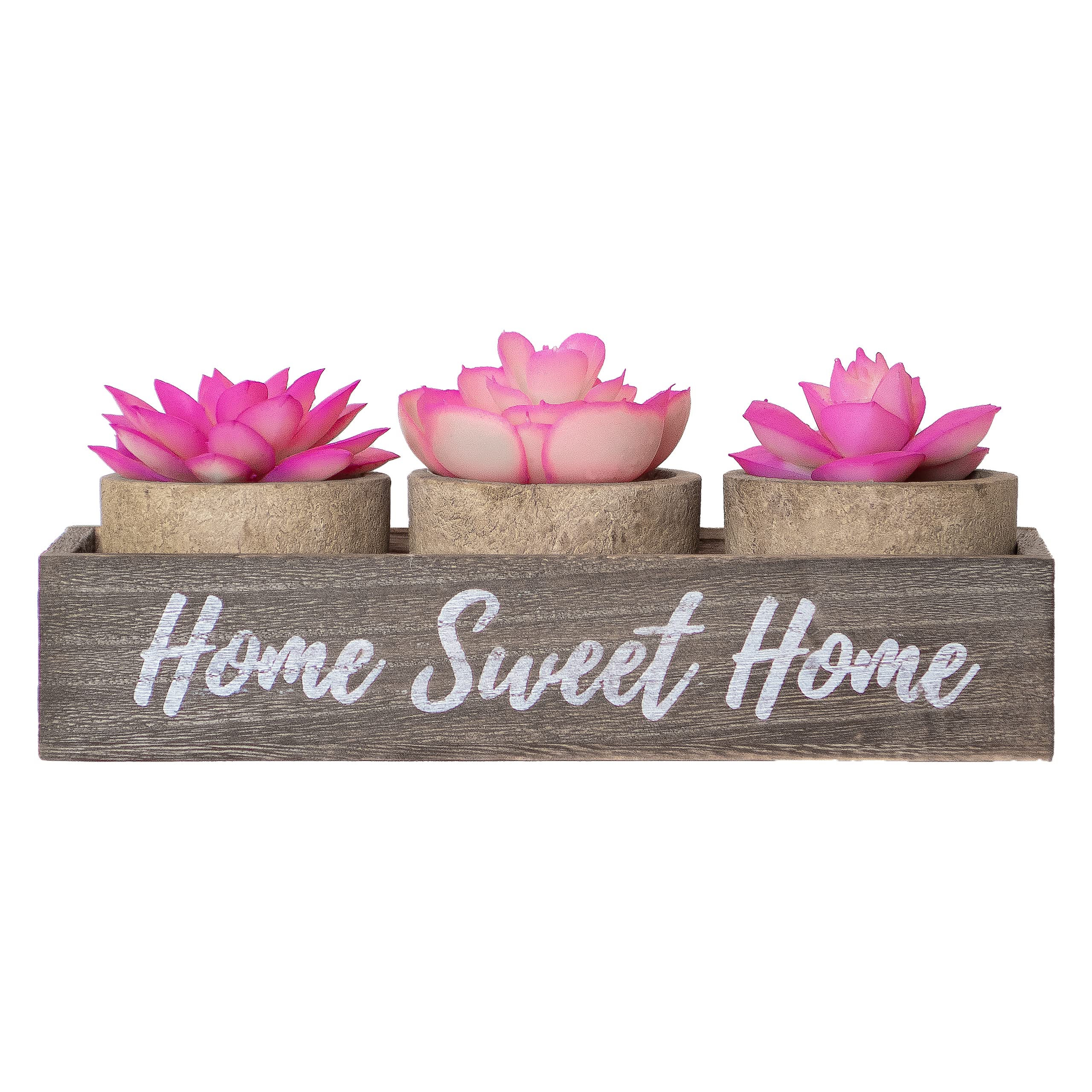 3 Small Fake Succulents Plants Artificial Rustic Centerpiece Box Faux Indoor Work Home Office Decor Women Cute Aesthetic Succulent Plant Desk Bedroom Coffee Table Decorations Living Room Dorm Décor