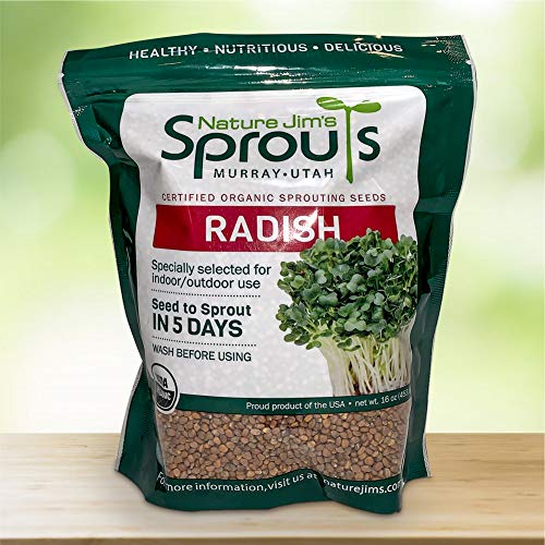 Nature Jims Radish Sprout Seeds β 16 Ounce Organic Sprouting Seeds β Non-GMO Premium Radish Seeds β Resealable Bag for Longer Freshness β Rich in Vitamins, Minerals, Fiber