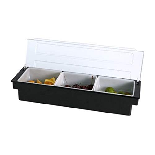 FEOOWV Fruit Veggie Condiment Caddy with Lid, 3 Compartment Plastic Dispenser Tray for Catering Dips Toppings, Serving Taco, Ice Cream, Fruit, & Salad Bar Garnish Organizer for Restaurant Supplies