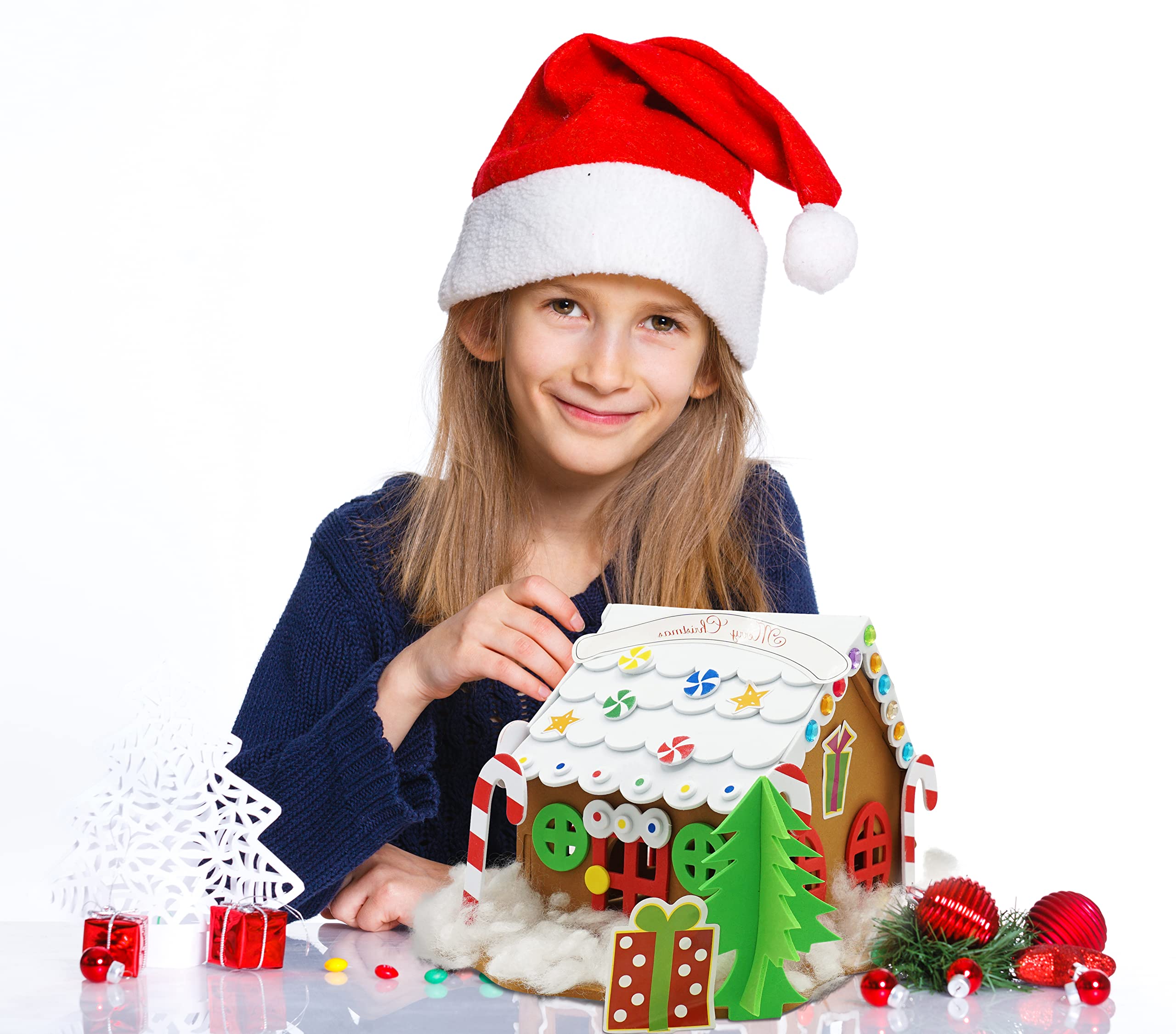 4E's Novelty Foam Gingerbread House Craft Kit (1 Pack) for Kids with Foam Stickers, Build & Decorate it Yourself DIY Christmas Crafts for Kids & Toddlers