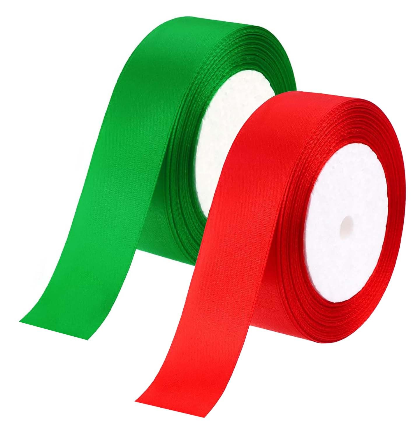 2 Rolls Christmas Ribbon 2 Inch X 50 Yards Red and Green Satin Ribbon for Gift Wrapping, Double Faced Polyester Holiday Ribbons for Wedding Party Decor