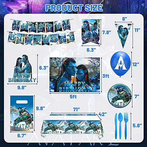 175 PCS Avatar Theme Birthday Party Supplies, Avatar 2 Party Decorations with Happy Birthday Banner, Backdrop, Balloons, Gift Bag, Cake Topper, Plates, Napkins, Tablecloth for Kids Serve 10 Guests