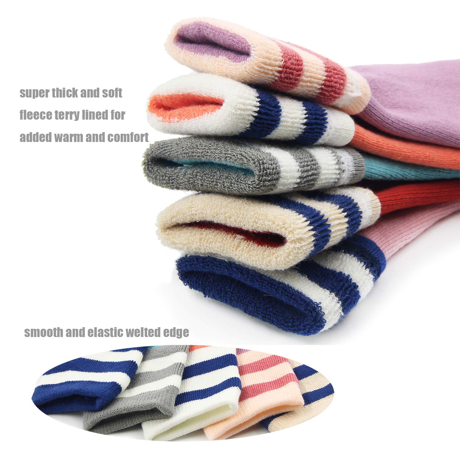 HowJoJo Boys Thick Fleece Socks Kids Winter Warm Thermal Crew Seamless Socks 5 Pack 5T/6T/7T/8T