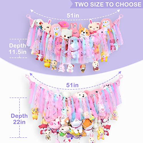 Basumee Stuffed Animals Net Or Hammock Wall Mounted Stuffed Animals Storage Display Plush Toy Storage With Tassels For Nursery Playroom Kids Room Decor